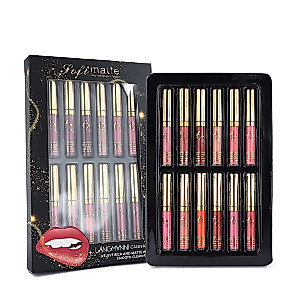 Matte Liquid Lipstick set Waterproof Long Lasting Non-Stick Cup Liquid Lipgloss Velvety Liquid Lipstick Kiss-proof Durable Nude Lip Gloss (12PCS)