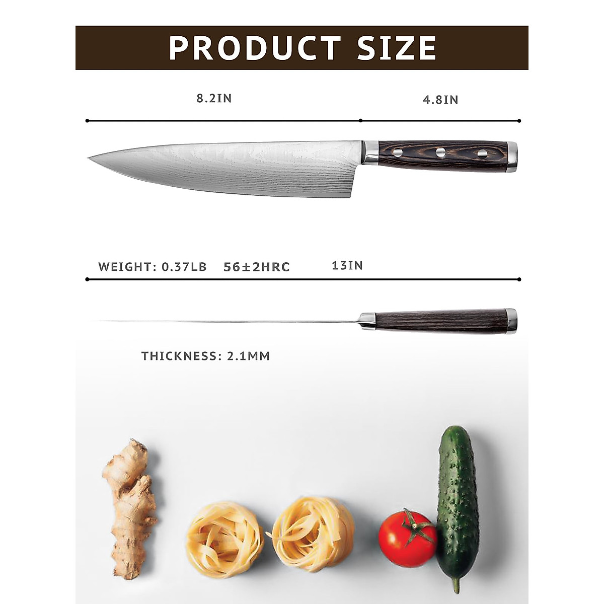 Geschickt Chef Knife, 8 inch Thin & Light Kitchen Knife, High Carbon Stainless Steel Blade, Pakkawood Handle, Full Tang Sharp Knife for All-Around Food Prep