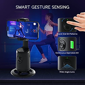 punkdunk Cell Phone Stand, Auto Tracking Phone Holder,No App Auto Face Tracking Tripod 360° Rotation, Content Creator Essentials for Live Vlog Streaming Video, Tiktok, YouTube, Meeting (Black)