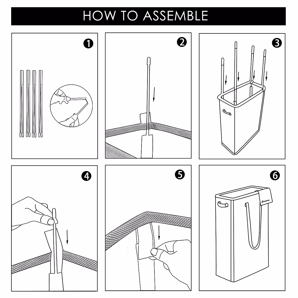 Cloth Clothes Basket, Caroeas 24" Handy Hanging Laundry Basket Tall & Slim Hamper Waterproof Laundry Bag Collapsible Travel Laundry Bag with Breathable Mesh Cover & Soft Handle Laundry Hamper (Black1)