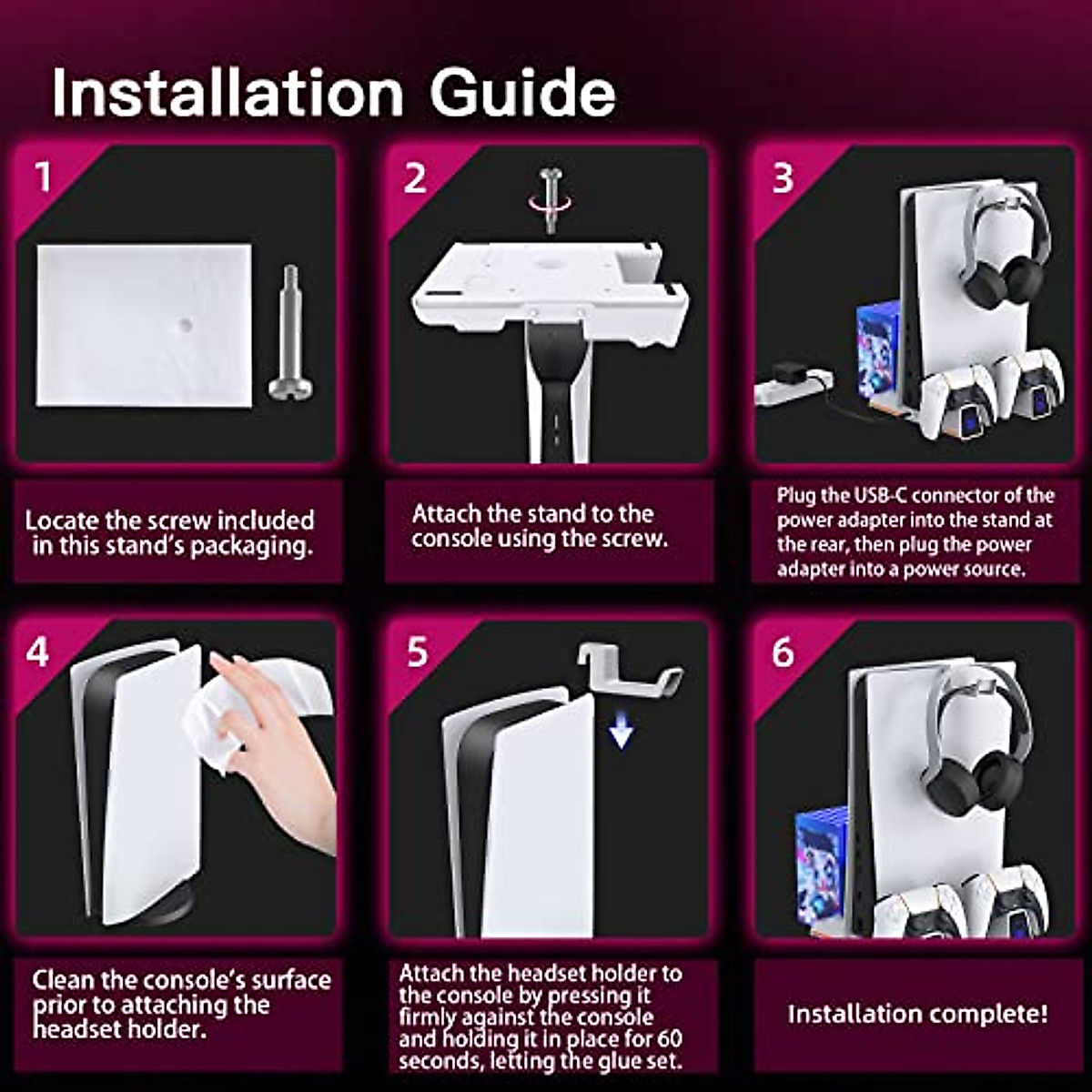 NexiGo PS5 Slient Cooling Stand with RGB LED Light, Dual Charging Station Compatible with DualSense Edge Controller, Hard Drive Slot, Headset and Remote Holders, 10 Game Slots, White