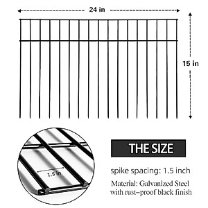 Adavin Small/Medium Animal Barrier Fence 10 Pack 24in(L) X 15in(H) Underground Decorative Garden Fencing, Dog Rabbits Fences Black Metal Fence Panel Ground Stakes for Outdoor Patio. Total Length 20Ft