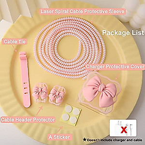 QLD COVER iPhone/iPad 18W/20W USB-C Charger Cover Cute 3D Bow Tie Design Clear Soft Charger Protector Kawaii Cable Saver for iPhone 11 12 13 14 Pro Max Fast Power Adapter, Bow Pink (5 in 1)