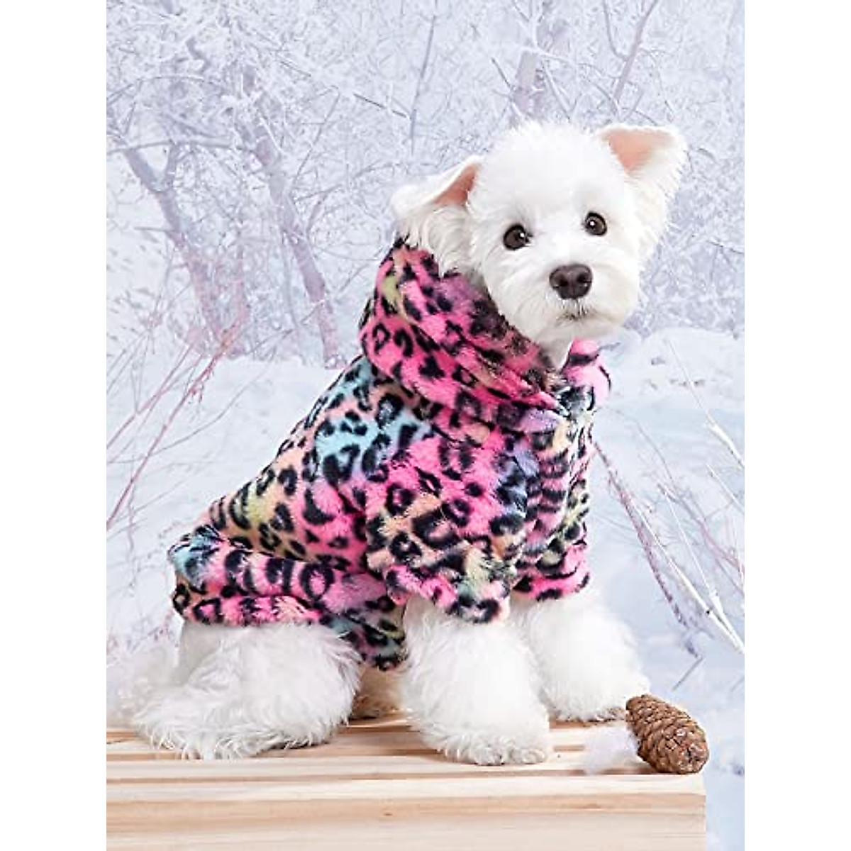 QWINEE Dog Coat Dog Hoodie Tie Dye Warm Winter Coat Sweatshirt Dog Clothes for Cat Puppy Small Medium Dog Leopard M