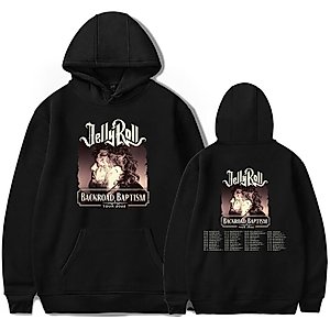 ZJHXQEVC Jelly Roll Singer Merch Backroad Baptism Tour Hoodie Women Men Long Sleeve Sweatshirt Streetwear (black,Medium)