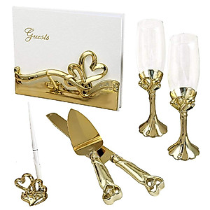 FASHIONCRAFT 2537 Double Heart Themed Wedding Accessory Set, Wedding Favors, Gold