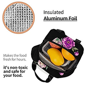 Reusable Lunch Tote Bag Watercolor Purple Floral Roses Insulated Lunch Bag Durable Cooler Lunch Box