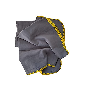 Marama - Embroidered Muslin Swaddle Blanket Quilt 4 Layers Very Soft 100percent Cotton Oversized 47''x47'' Oeko Tex Certified Fabric Boy or Girl Neutral Newborn / Toddler Small Kid, Gray