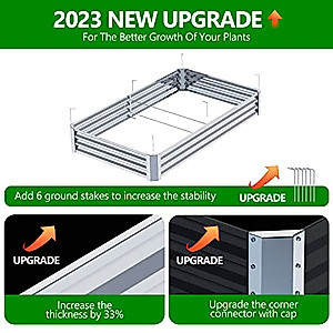 8×4×1FT Galvanized Raised Garden Bed Kit, PETNOZ Easy Quick Setup Raised Garden Boxes Outdoor With Metal Stake To Fix, Optional Size Rustproof Planter Box With No Bottom For Vegetables, Flowers, Herbs