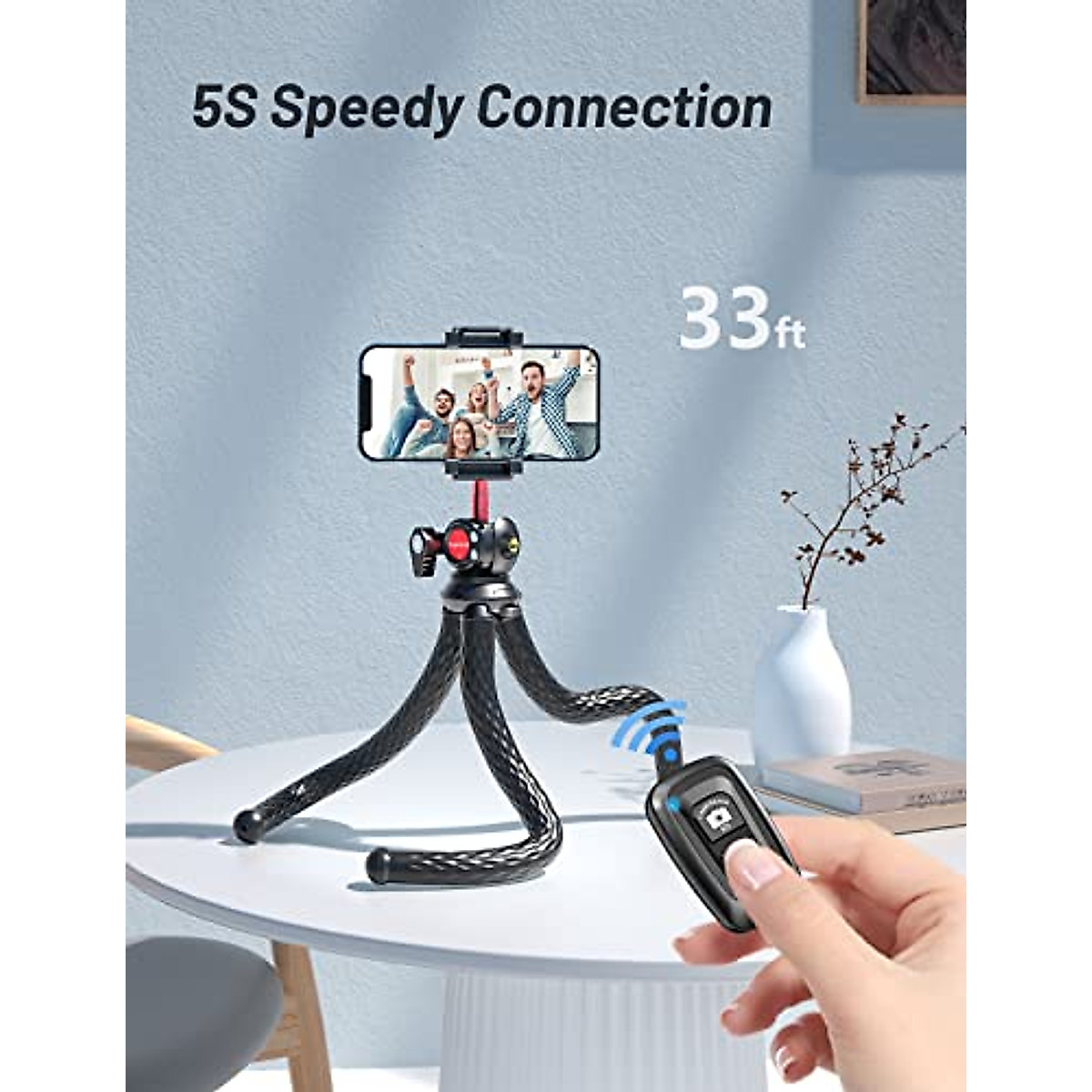 Phone Tripod Stand with Upgraded Phone Clip, Tupwoon Flexible Tripod for iPhone and Android Cell Phone, Portable Phone Stand for Video Recording, Camera, GoPro
