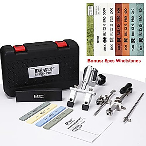 RUIXIN PRO RX-009 Professional Knife Sharpener with 12 Whetstones, 360° Rotation Flip Design Fixed-Angle Stainless Steel Kitchen Chef Knife Sharpening Kit Holding System Tools