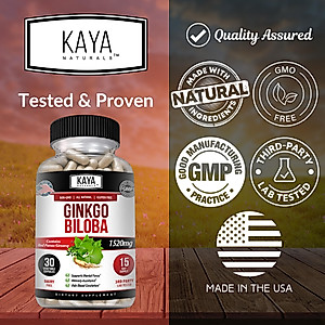Kaya Naturals Red Panax Ginseng + Ginkgo Biloba | Nootropic Brain Supplement | Cognitive and Concentration Support | Brain Booster, Focus, and Memory Supplement | 30 Capsules