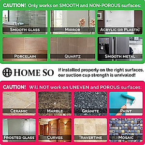 HOME SO Suction Cup Hooks for Shower, Bathroom, Kitchen, Glass Door, Mirror, Tile – Loofah, Towel, Coat, Bath Robe Hook Holder for Hanging up to 15 lbs – Rustproof Chrome Stainless Steel (1-Pack)