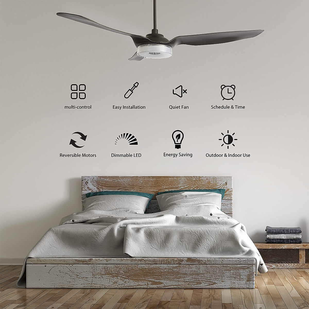 TRIFECTÉ Trifecte 60 Inch Ceiling Fan with Light and Remote, Smart Ceiling Fan Compatible with App/Alexa/Google/Siri, Low Profile Ceiling Fan with 10-Speed Reversible Quiet DC Motor, ETL Listed