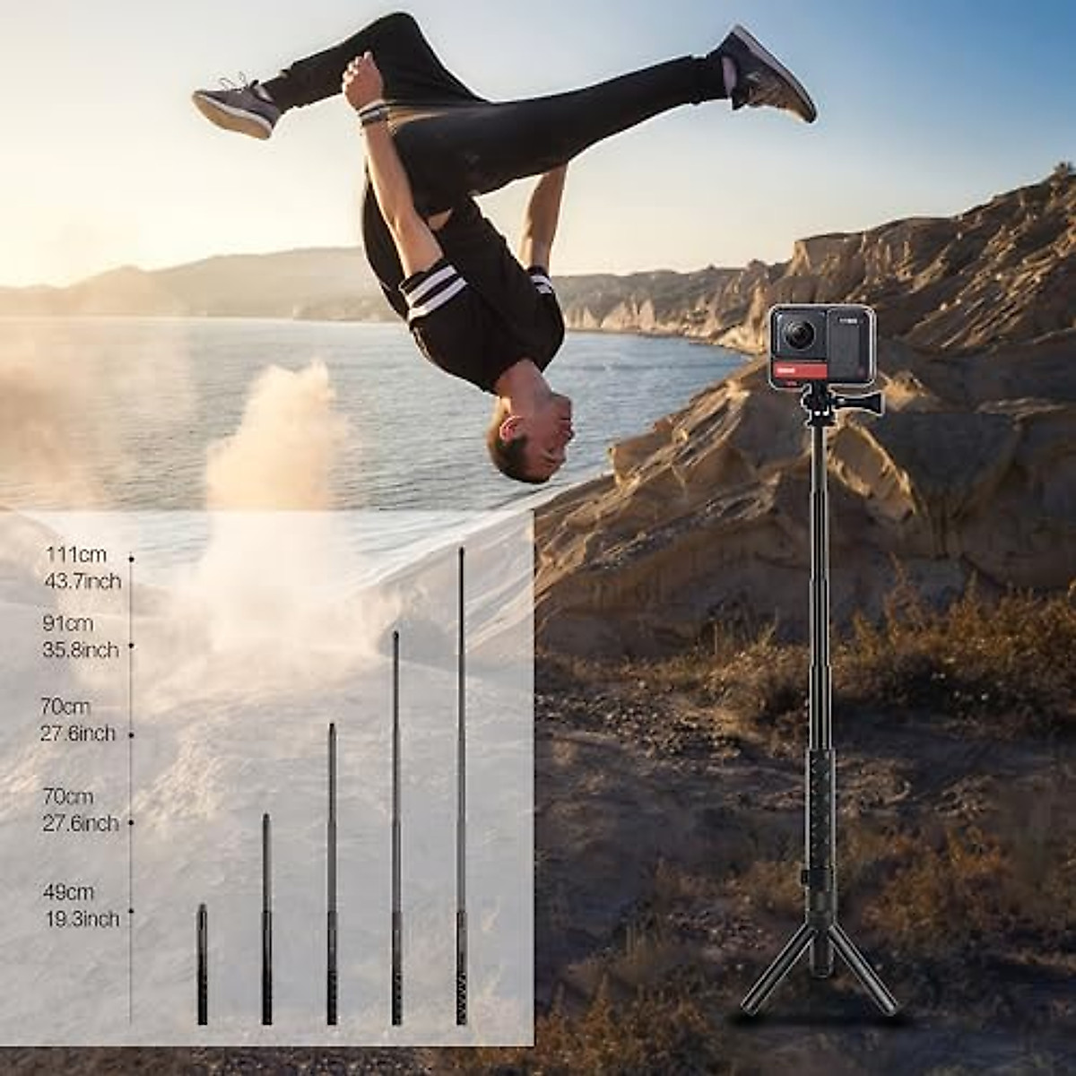 O'woda Invisible Selfie Stick for Insta360 X4, Extendable Portable Monopod Bullet Time Rotatable Handle Kit with Mini Camera Tripod for Insta360 X4, X3, ONE X2, ONE X, ONE RS