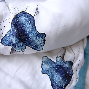 JumpOff Jo - Baby Muslin Swaddle Blanket, 47" x 47" - Ultra Soft 70% Rayon derived from Bamboo & Muslin 30% Cotton Lightweight Receiving Blanket, Machine Washable - Mama Bear Blue