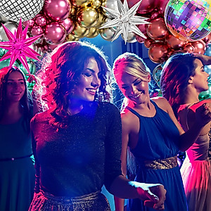 Chrome Balloon Garland Arch Kit 126Pcs Disco Party Decorations with Disco Ball Balloons and Explosion Star Foil Balloons for 80s 90s Disco Birthday Graduation Galaxy Prom Party Decoration