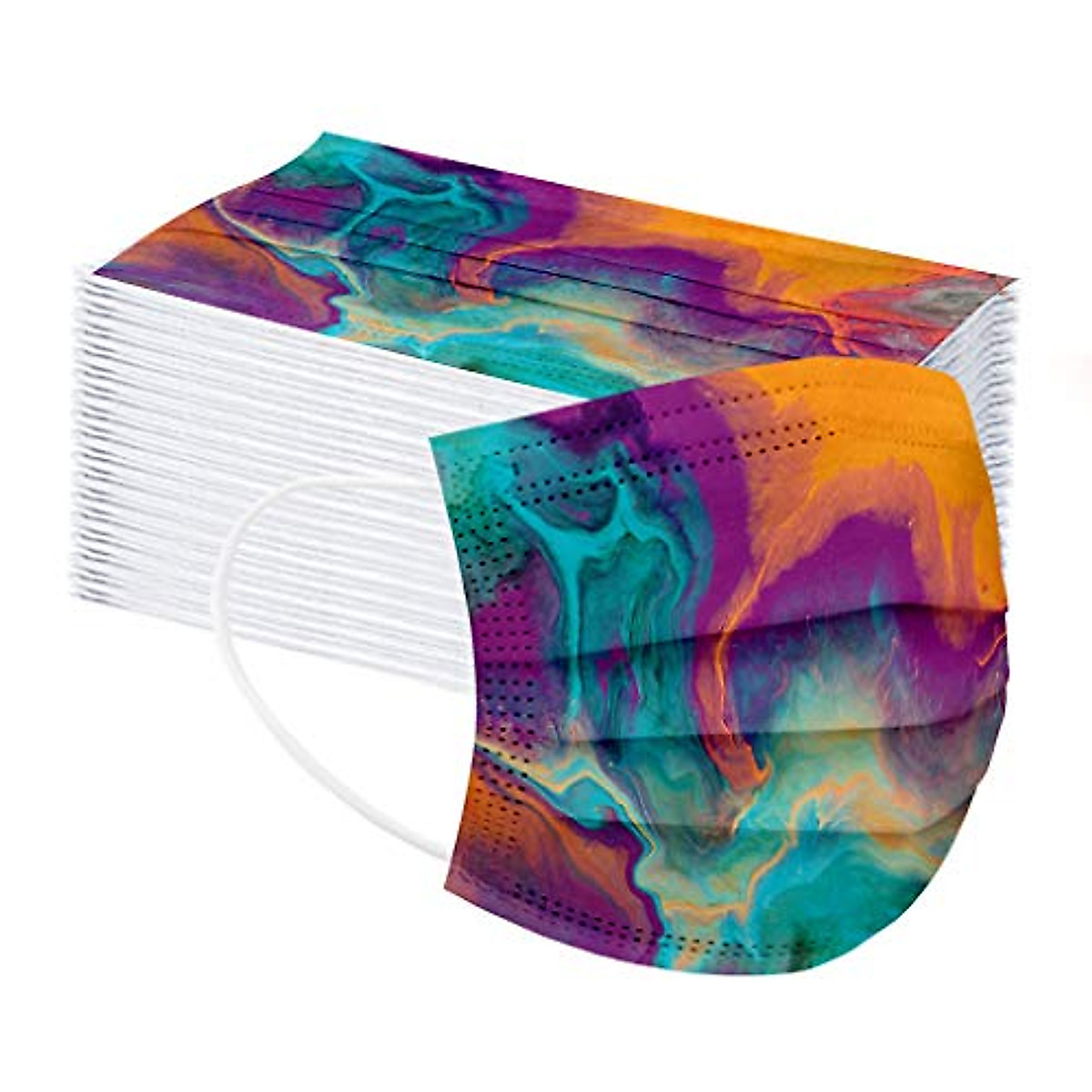 20/50/100 Pack Tie-Dye Disposable Face Protection, 3 Ply Protection Dust Women Men Breathable for Working Mowing Running Cycling Outdoor School (50 PC, Multicolor #1)