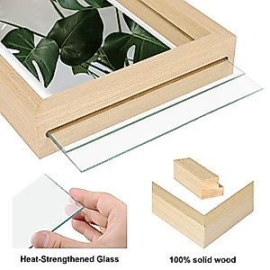 Egofine 8x10 Floating Frames Set of 2, Double Glass Picture Frame, Made of Solid Wood Display Any Size Photo up to 8x10, Wall Mount or Tabletop Standing, Natural Wood