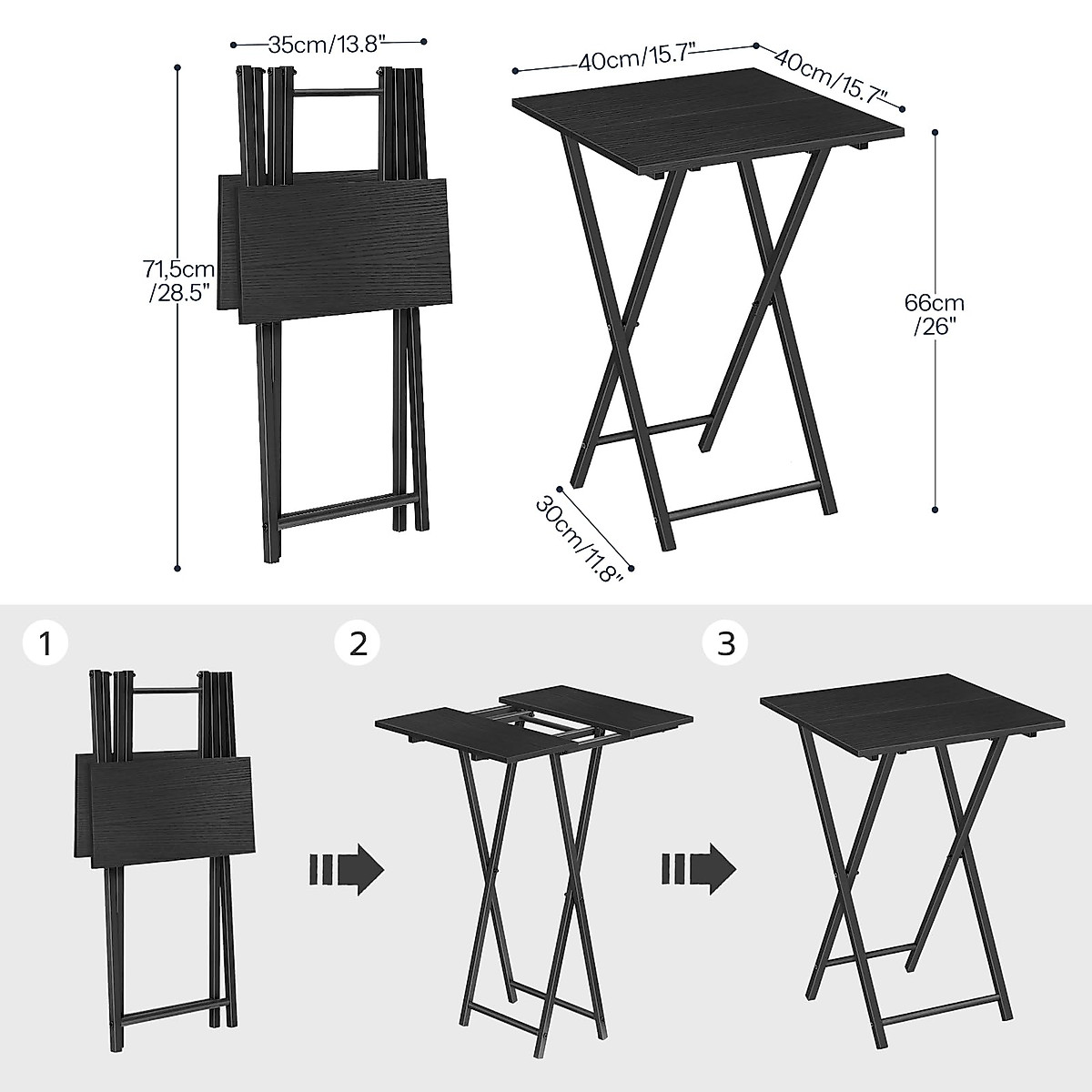 HOOBRO Folding TV Tray Table, Wooden TV Tray, Portable Sofa Side Table, Industrial Snack Table End Table for Small Spaces, Space-Saving, Easy to Install and Fold, Black BB27BZ01