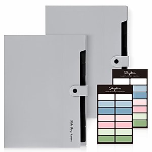 SKYDUE Expanding File Folders with 8 Pockets, Accordion File Organizer, Portable Document Paper Organizer for Home, School, and Office, Pack of 2, Gray