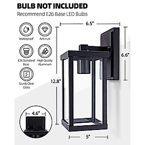 Eietonte Outdoor Wall Sconce, Exterior Wall Lantern Light Fixtures with Clear Glass Shade, Waterproof Wall Porch Lighting, Modern Anti-Rust E26 Socket Wall Mount Lamp for Garage Doorway, 2 Pack