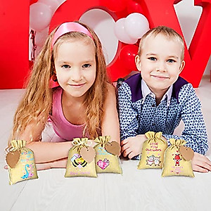 36 Pack Valentine Drawstrings Canvas Bags with Heart Tag and Rope, Valentine Gift Bags 6 x 5 In Anniversary Small Drawstring Bags Gift Wrap Bags for Valentine's Day Bridal Shower Wedding Party Favor