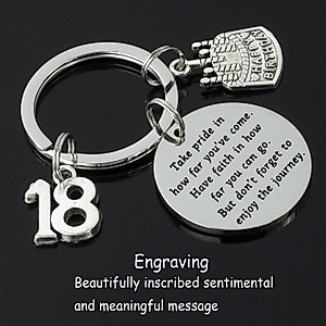 18th Birthday Gifts for Girls Take Pride in How Far You've Come and have Faith Key Chains Best Women Men Happy Eighteen 18th Birthday Keychain