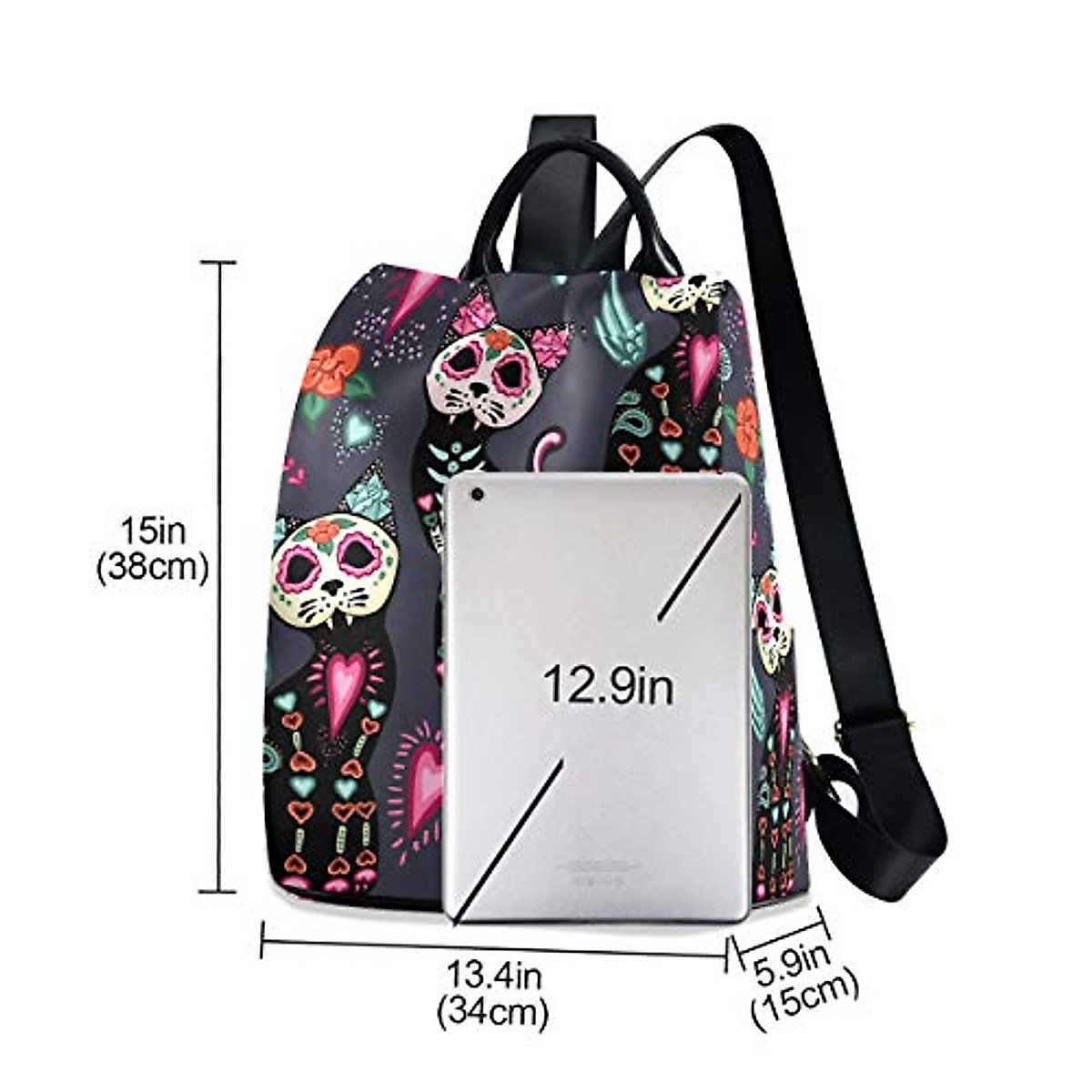 ALAZA Day of The Dead Colorful Cat Skull Backpack Purse for Women Anti Theft Fashion Back Pack Shoulder Bag