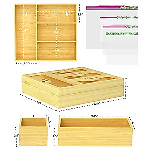 AIONASA Ziplock Bag Storage Organizer for Kitchen Drawer, Bamboo Organizer,Bamboo Plastic Bag Holder with 2 Extra Bonus Storage Boxes, Compatible with Sandwich,Gallon,Quart,Snack Plastic Bags
