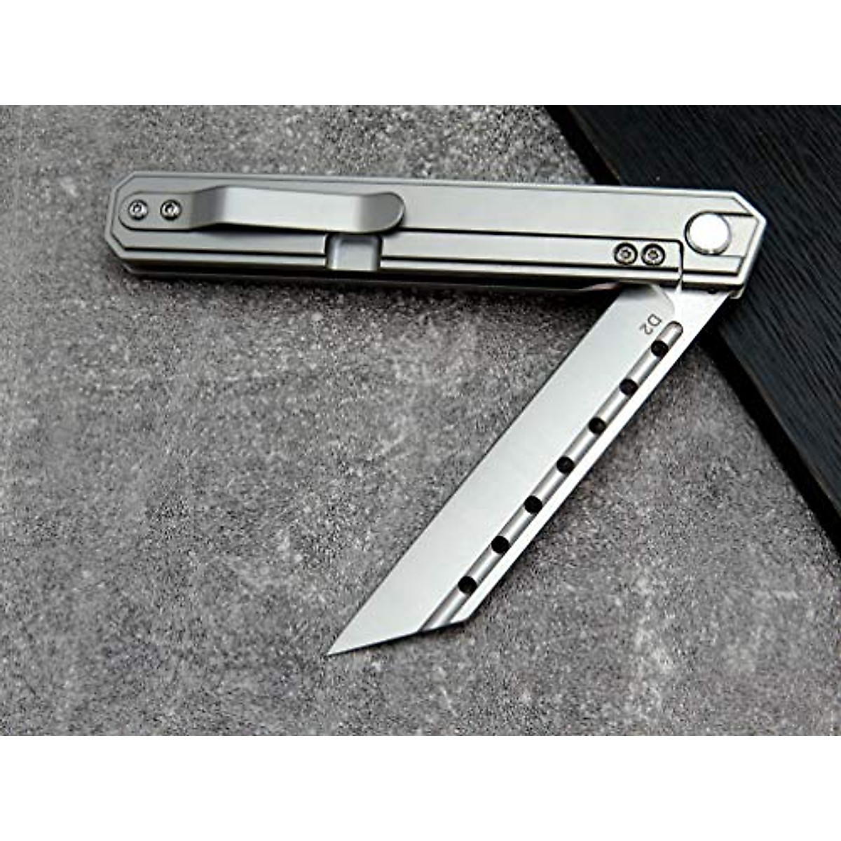 Ccanku C225 Folding Knives D2 Steel Blade TC4 Titanium Alloy Handle Knife Camping Outdoor EDC Tool Folding Knives (Gray)