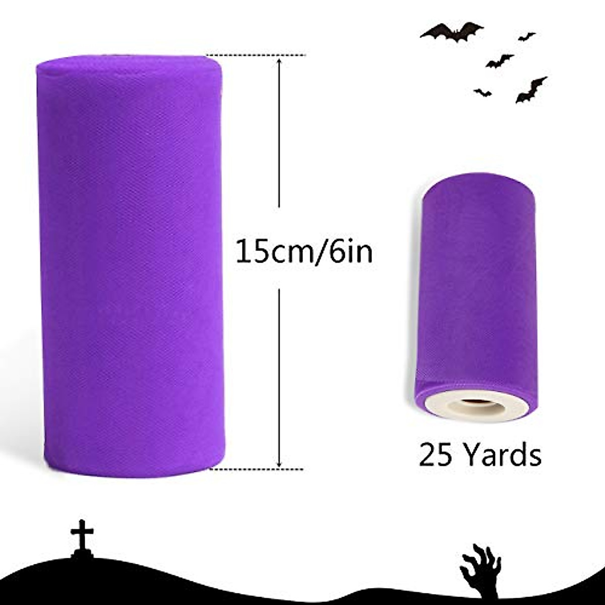 Ginfonr Halloween Tulle Rolls with Orange Black Purple Fabric Bolt Spool for Wedding Tutu Table Skirt DIY Crafting Favors Pew Bow Banquet Party Decor (6 Inches x 25 Yards, 3 Roll)