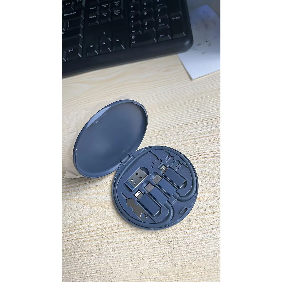 Generic 6 in 1 USB Adapter Cable Conversion Storage Box, Blue