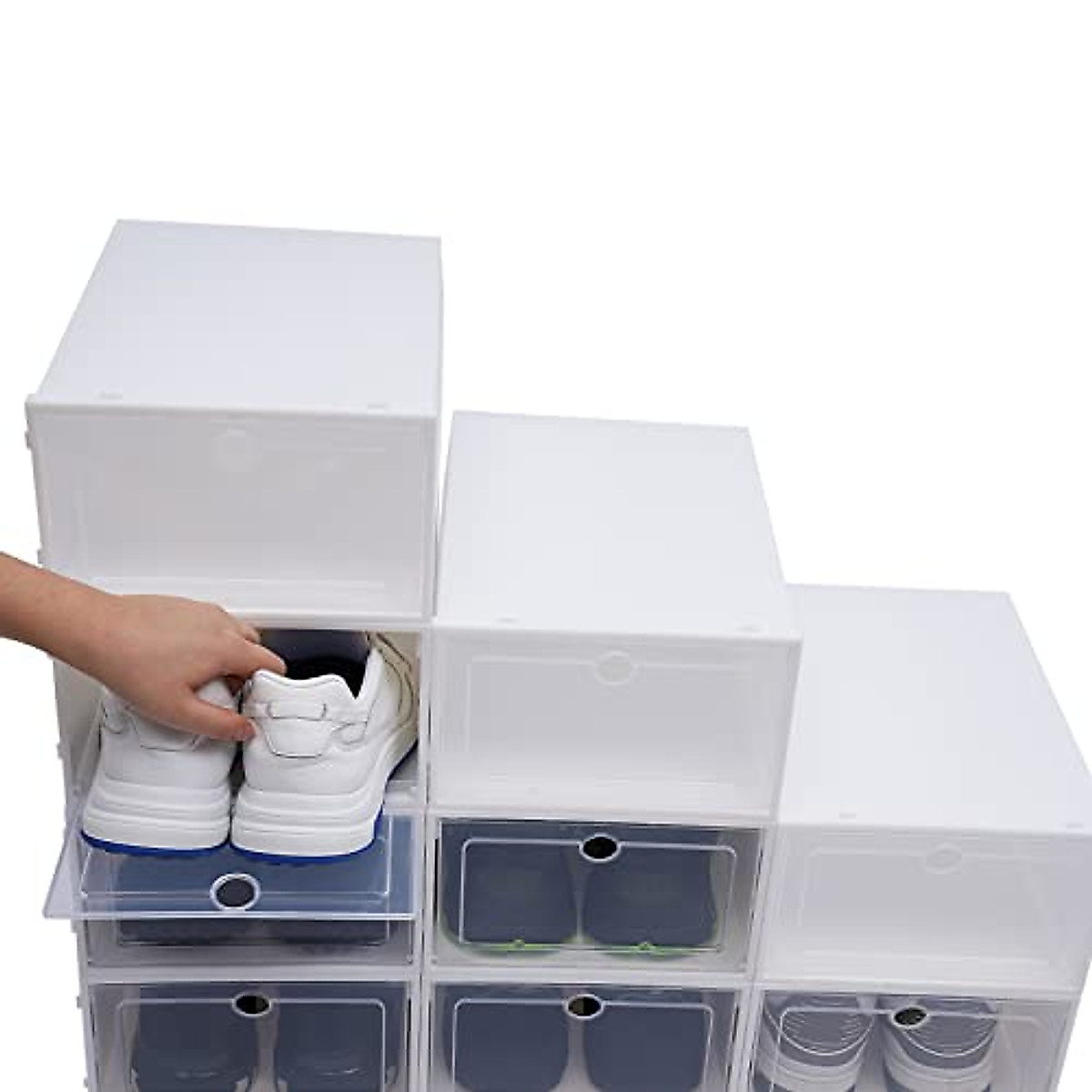 20/24 Pcs Foldable Shoe Box, Plastic Shoe Organizer Box Stackable Drop Front Shoe Box Clear Shoes Storage Boxes for Shoe Organization (24 PCS)