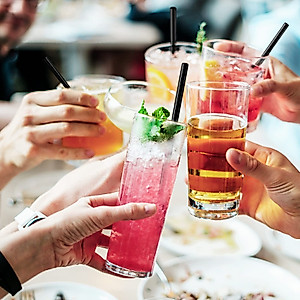 kometer 8 Pcs Reusable Straws With cleaning brush, 8.5" Stainless Steel suitable for glasses, drinks, cocktails (black)