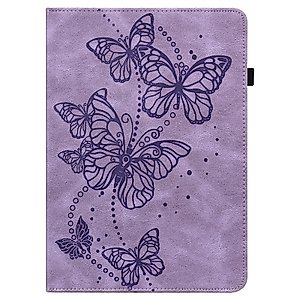 MEOORHE Exquisite Butterfly Print Leather Tablet Case for Samsung Galaxy A7 Lite A8 Card Slots Photo Frame Stand All Round Shockproof Protector Cover(Purple,A8 10.5 2021 X200)