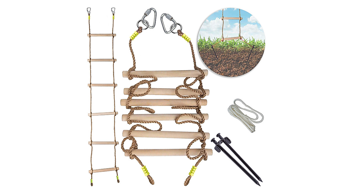 Kids Wooden Rope Ladder: Outdoor & Indoor Climbing with Anchor