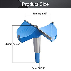 Auniwaig Forstner Drill Bits, 75mm Dia Wood Hole Saw, Auger Opener Cemented Carbide, 80mm Length Woodworking Hinge Hole Drilling Boring Bit Cutter, Hex Shank, Blue, 1 Pcs