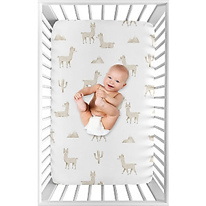 Sweet Jojo Designs Boho Llama Boy Girl Fitted Mini Crib Sheet Baby Nursery Portable Crib Pack Play - Gender Neutral Beige Taupe Tan Bohemian Southwest Aztec Watercolor Mountain Cactus Farmhouse Animal