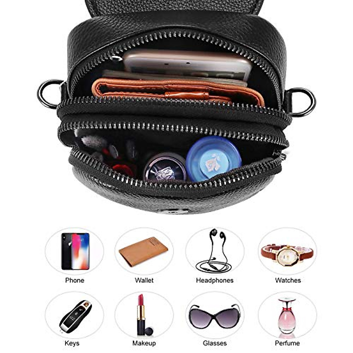 XEYOU Women's Small Cellphone Purse Wallet Lightweight Genuine Leather Crossbody Shoulder Pouch Bag (Black)