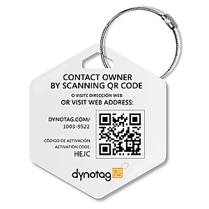 Dynotag® Web Enabled Smart Deluxe Steel Property ID Tag + Steel Ring, with DynoIQ™ & Lifetime Recovery Service. Hexagon (Brown)