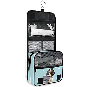 ALAZA Pug Dog Blue Travel Toiletry Bag Hanging Multifunction Cosmetic Case Portable Makeup Pouch Organizer with Hook