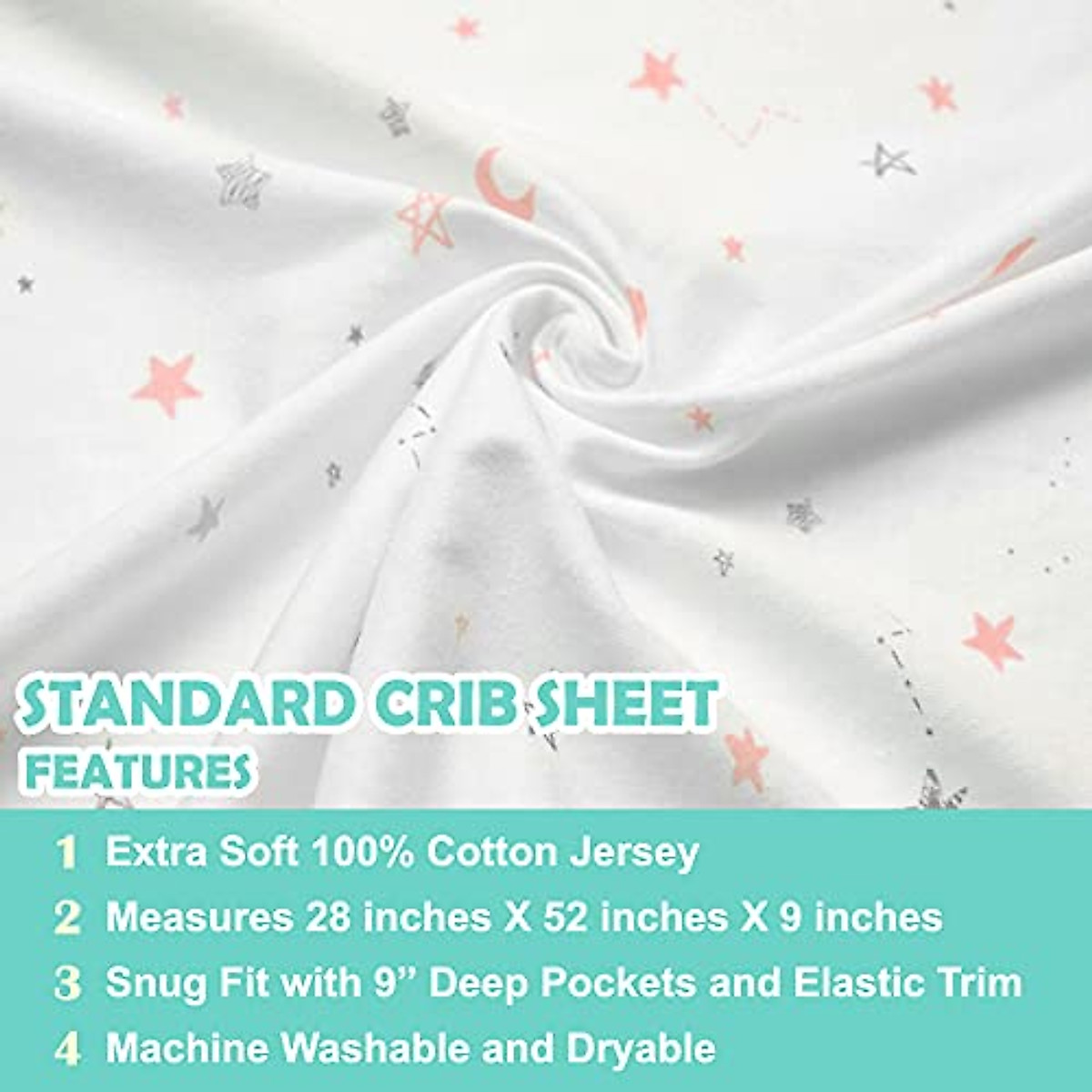 American Baby Company 3 Piece 100% Cotton Jersey Knit Fitted Crib Sheet for Standard Crib and Toddler Mattresses, Blush Pink Star/Zigzag, for Girls