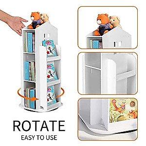 HM&DX 360° Rotating Children's Bookshelf,Cartoon Books Rack Floor Simple Child Book Shelf for Home Bookcases Furniture