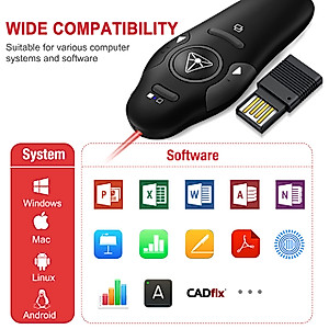 Rechargeable Presentation Clicker with Red Laser Pointer, Wireless Presenter Remote for PPT Clicker, 2.4GHz Presentation Remote Slide Advancer Powerpoint Clicker for Mac/Computer/Laptop/Keynote…