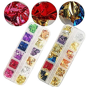 LuckForever 4 Boxes Gold Silver Nail Foil Flakes Mixed Color Aluminum Foil Leaf Paper Supplies Accessories for Art Crafts, Resin, Gilding, Painting, Nail Art DIY