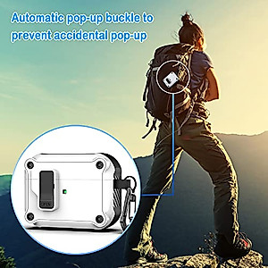 R-fun Airpods Pro 2nd Generation/1st Generation Case Cover with Automatic Snap Switch, Secure Lock Clip Super Protective for Airpods Pro Case (2019/2022) with Keychain for Men Women，White
