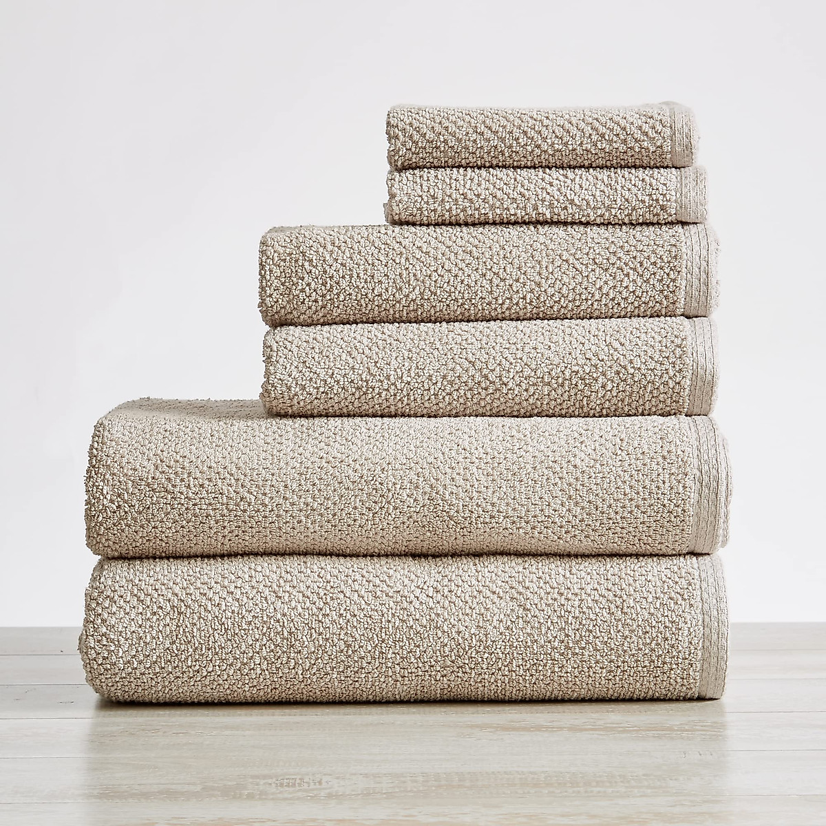 100% Cotton Bath Towels, Luxury 6 Piece Set - 2 Bath Towels, 2 Hand Towels and 2 Washcloths. Quick-Dry, Absorbent Textured Popcorn Weave Towels. Acacia Collection (6 Piece Set, Silver Cloud)