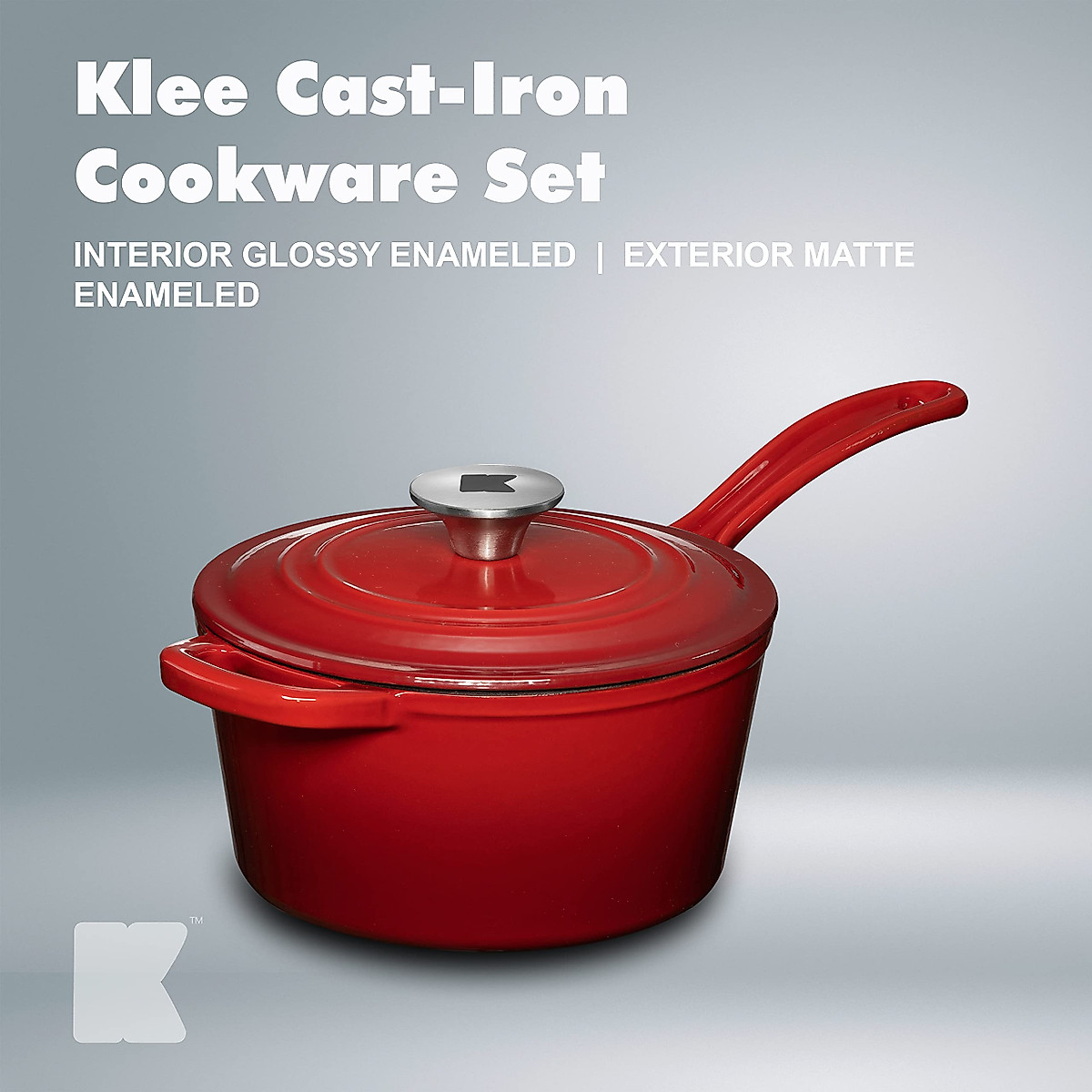 Enameled Cast Iron Saucepan Set for Professional & Home Use - 2.4 Quart - Heavy Duty Non-Stick Saucepan with Lid for Induction Gas Stoves & All Cooktops (Red)