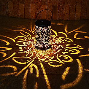 Shengming 2 Pack Hanging Solar Metal LED Lanterns Owl Design Retro Solar Lights with Handle, Outdoor Solar Garden Lights Decor for Yard Tree Fence Patio 20 Lumens Warm White